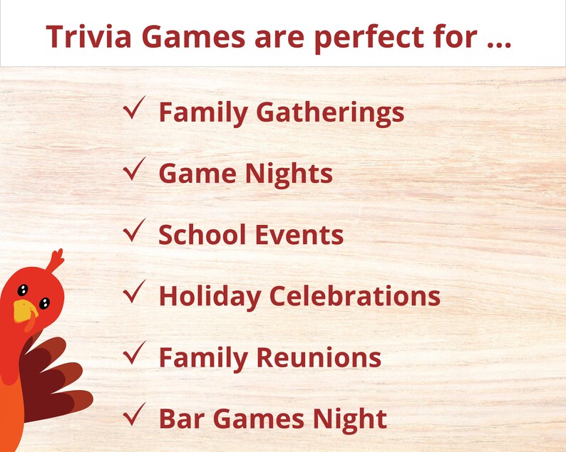 Thanksgiving TRIVIA Game Printable, Party Game for Family Holiday and ...