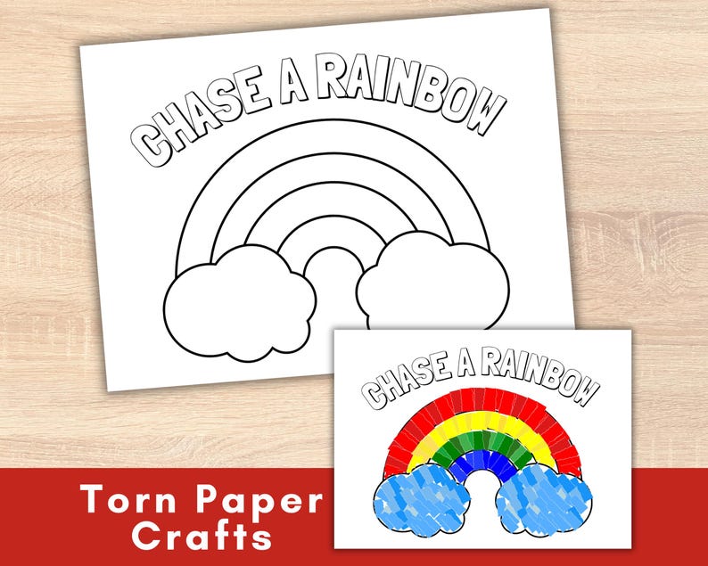 Rainbow Torn Paper Craft for Kids Template, Easy Paper Crafts Idea Tear ...