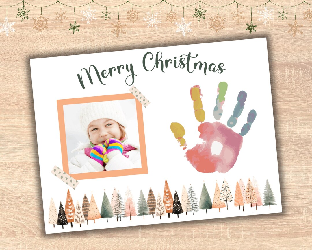 Christmas Handprint Craft Photo Keepsake, Neutral Holiday Memories Hand ...