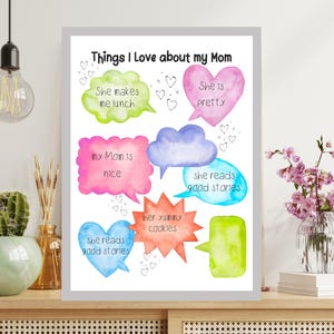 Things I Love About My Mom Writing Activity Sheet for Kids, Teach ...