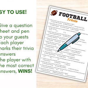 Football TRIVIA Game Printable, American Pro Football Fantasy Party ...