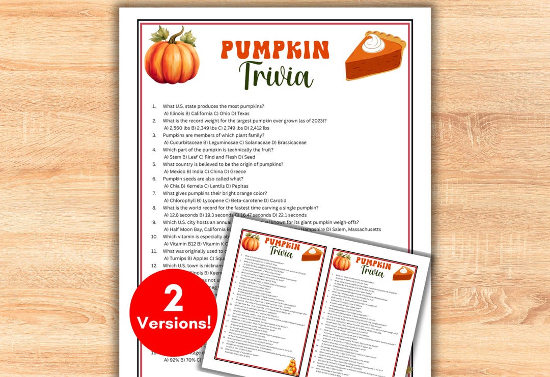 PUMPKIN Trivia Quiz Game Printable, With Answers, Fall Autumn Harvest ...