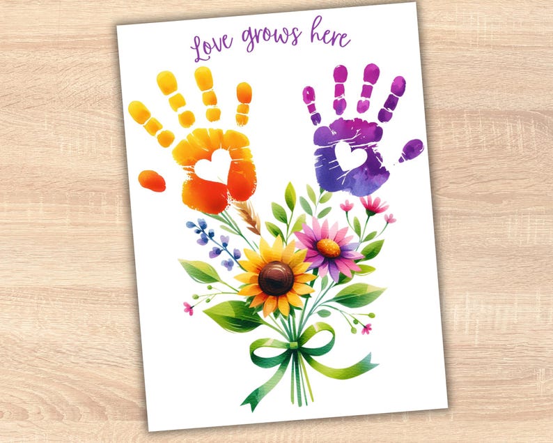 Kids Handprint Art Craft Keepsake Gift Idea, Flower Bouquet Hand Print ...