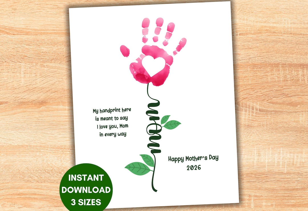 Mothers Day Handprint Flower Poem Art, 2026 Gift for Mom Kids Hand ...
