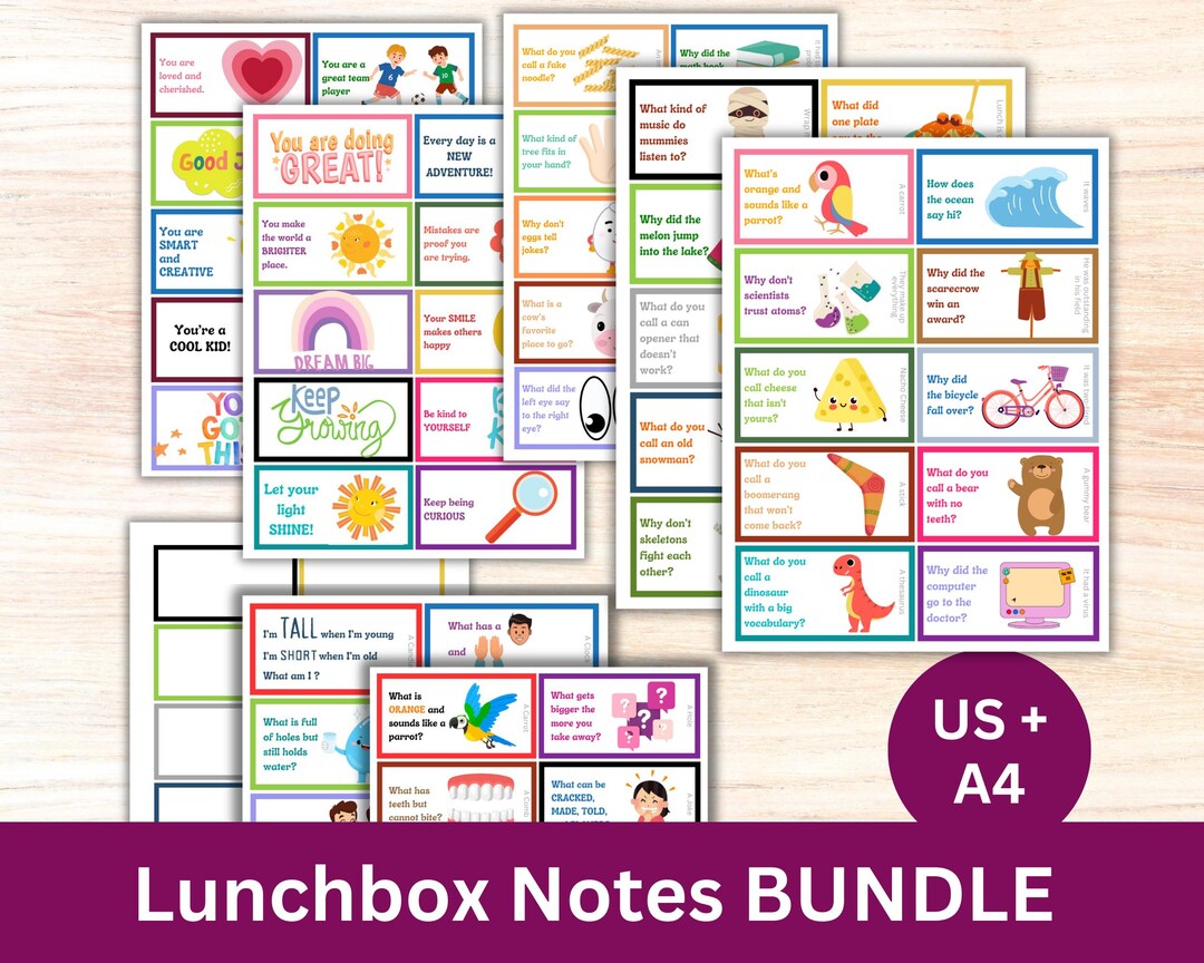 Lunchbox Notes for Kids BUNDLE, 70 Lunch Box Note Cards for School ...