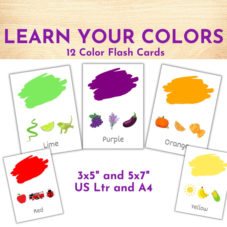 Colors Flashcards for Kids Education, 12 Color Cards Montessori ...