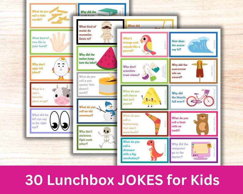 Lunchbox JOKES, Lunch Box Notes for Kids, Funny Joke Note Cards for ...