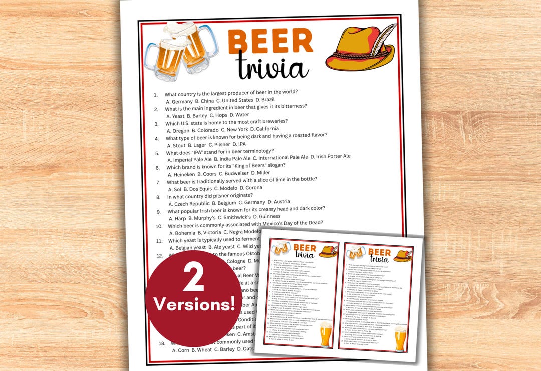 BEER Trivia Game Printable With Answers, Adult Game Night Quiz, Pop ...