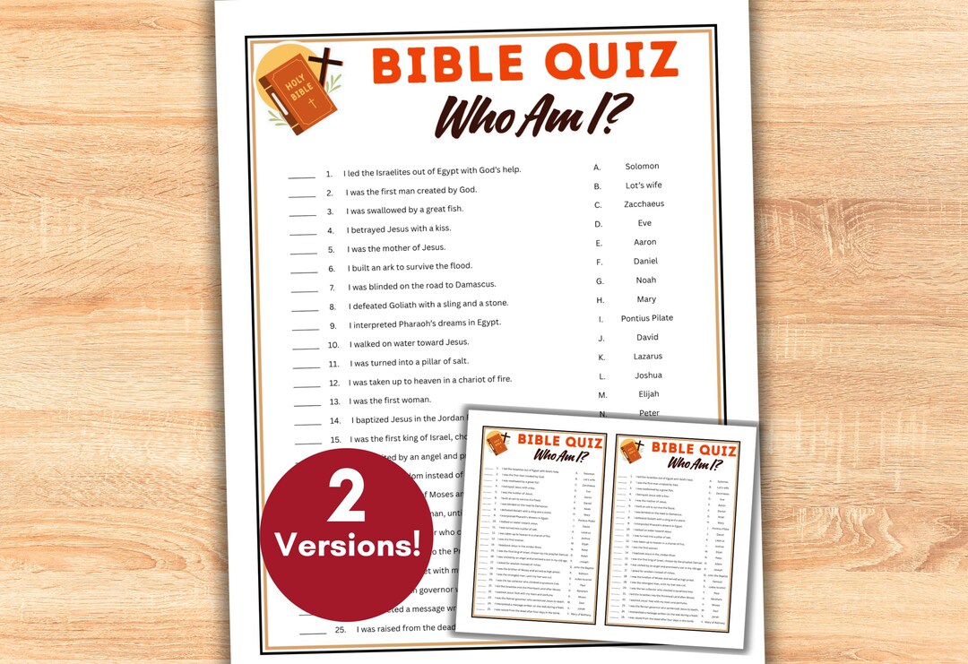 Who Am I Bible Game Quiz Printable, Match Game With Answers, Christian ...