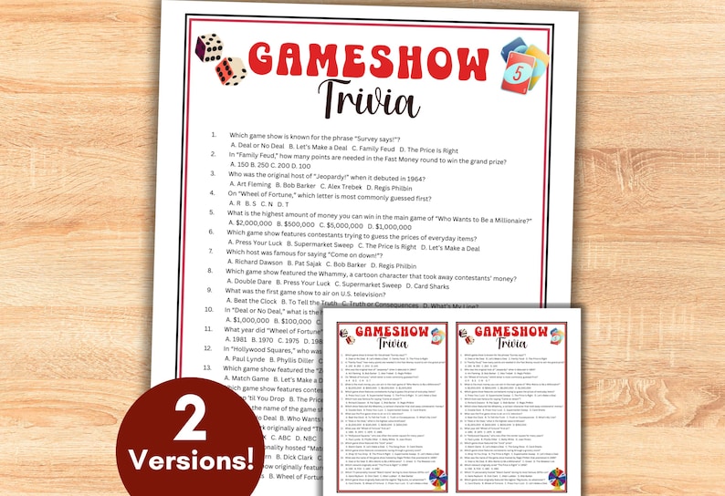Game Show Trivia Quiz Game Printable With Answers, Family Game Night ...