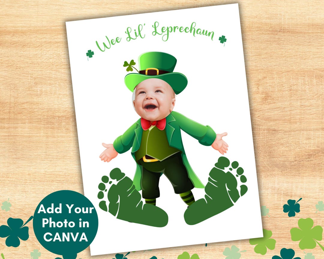St Patrick's Day Footprint Photo Keepsake, Editable Baby's First ...