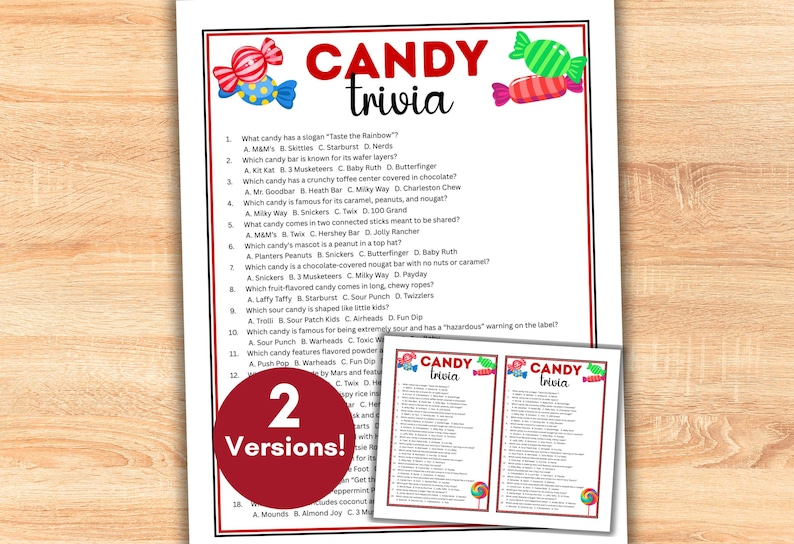 CANDY Trivia Quiz Game Printable With Answers, Family Game Night, Pop ...