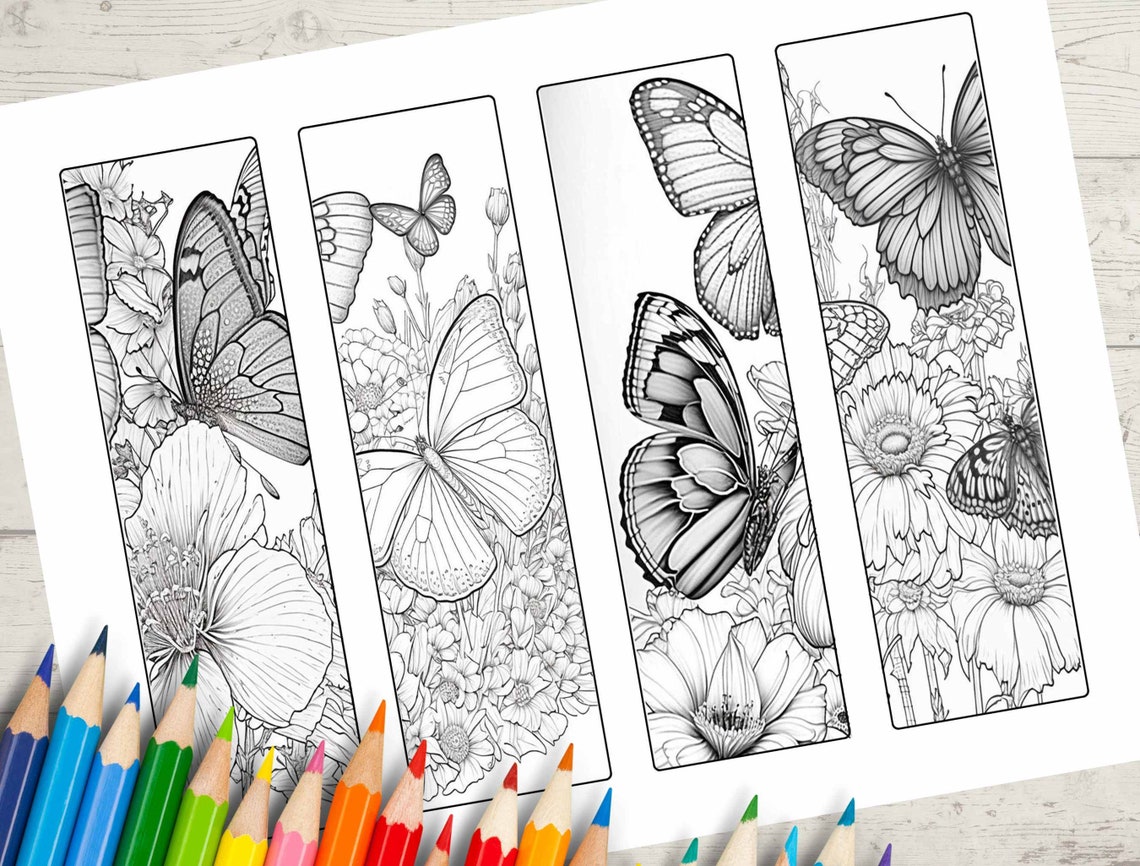Coloring Bookmarks Butterfly and Flowers to Color for Adults and Teens ...