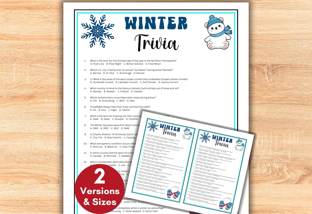 Winter Trivia Quiz Game Printable With Answers, Holiday Season Game ...