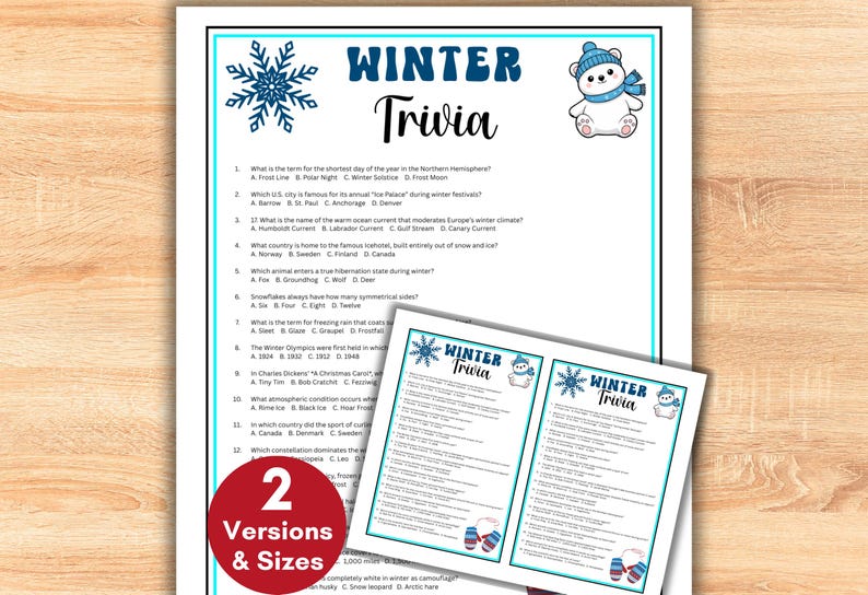 Winter Trivia Quiz Game Printable With Answers, Holiday Season Game ...