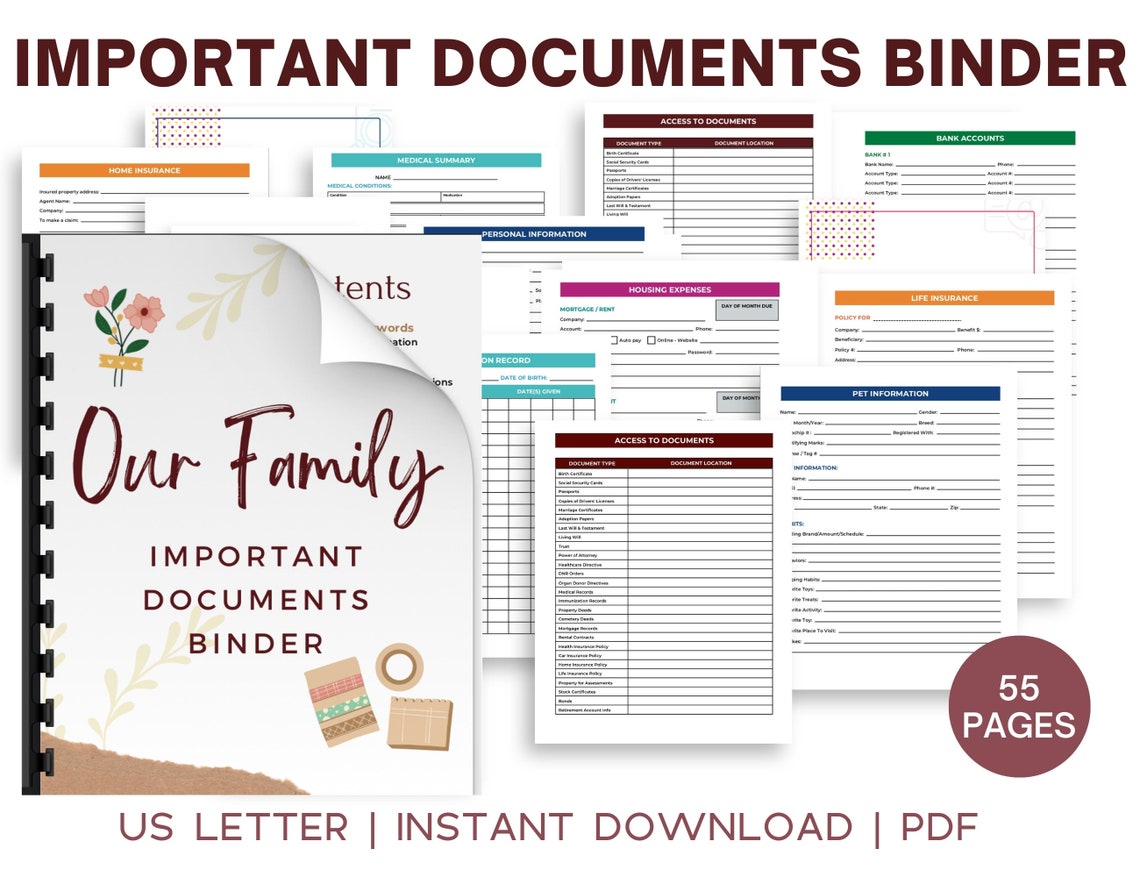 Emergency Planner - Life Organizer Printable - Important Documents ...