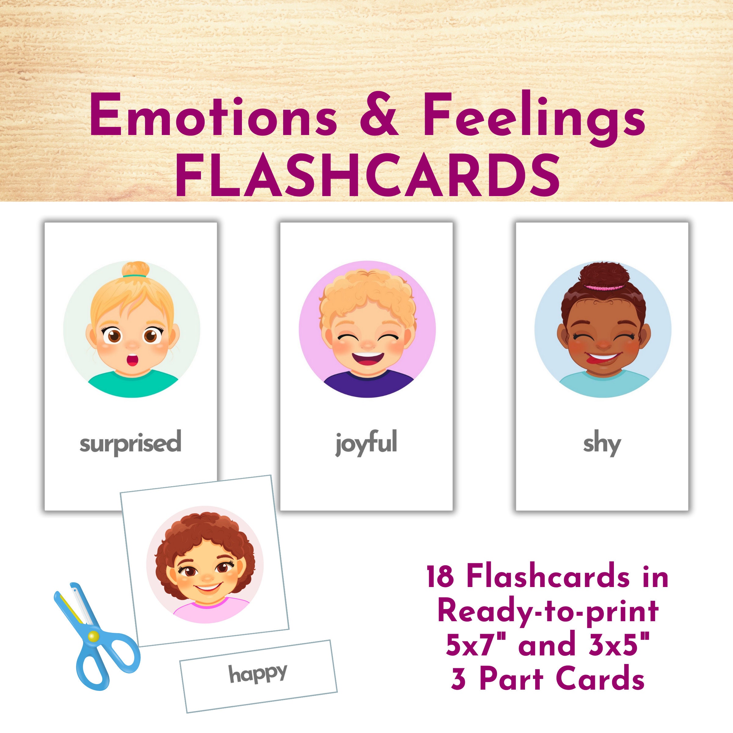 Emotions Flashcards for Kids, Feelings Cards Activity, Flash Card ...