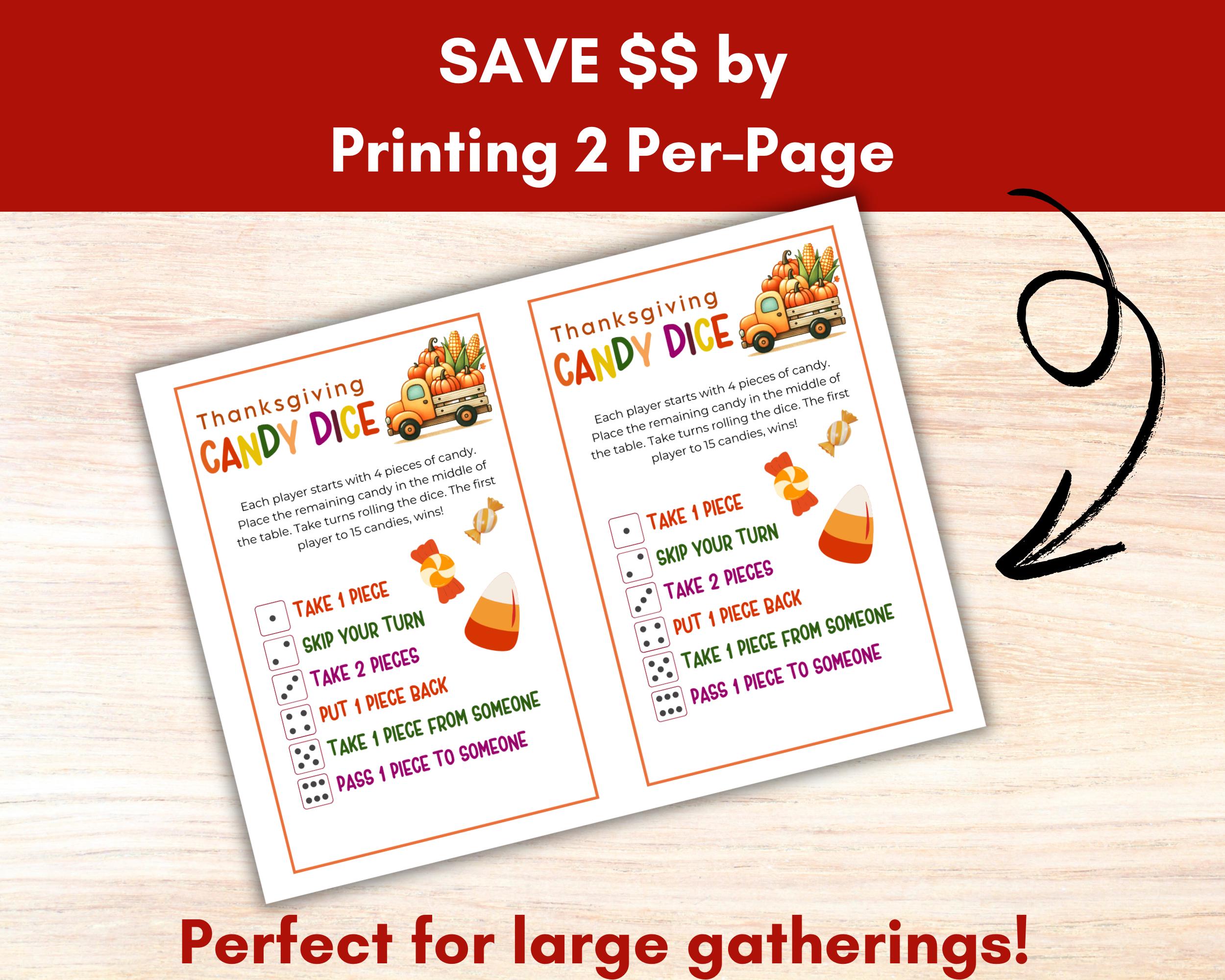 Candy Dice Game Printable Thanksgiving, Friendsgiving Dinner Fun ...