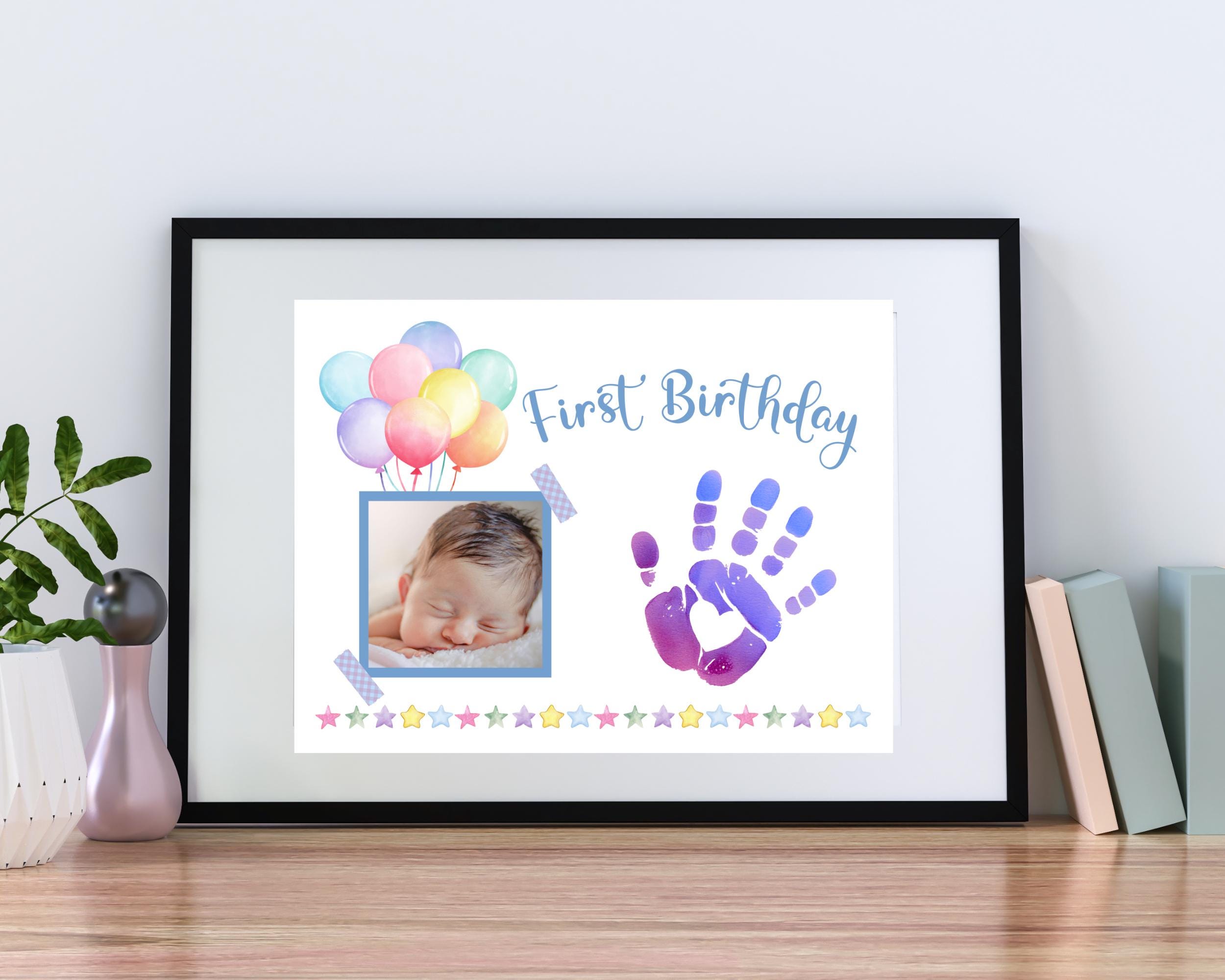 First Birthday Photo Handprint Frame, Editable Baby Keepsake Memento ...