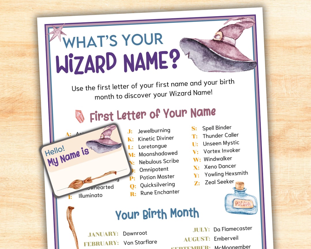 What's Your WIZARD Name Game Printable, Halloween Family Activity for ...