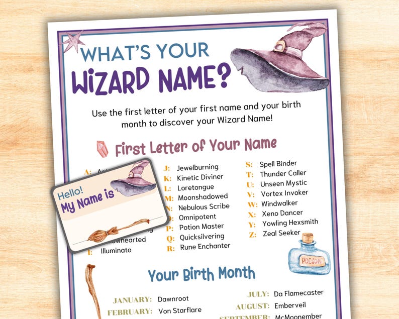 What's Your WIZARD Name Game Printable, Halloween Family Activity for ...