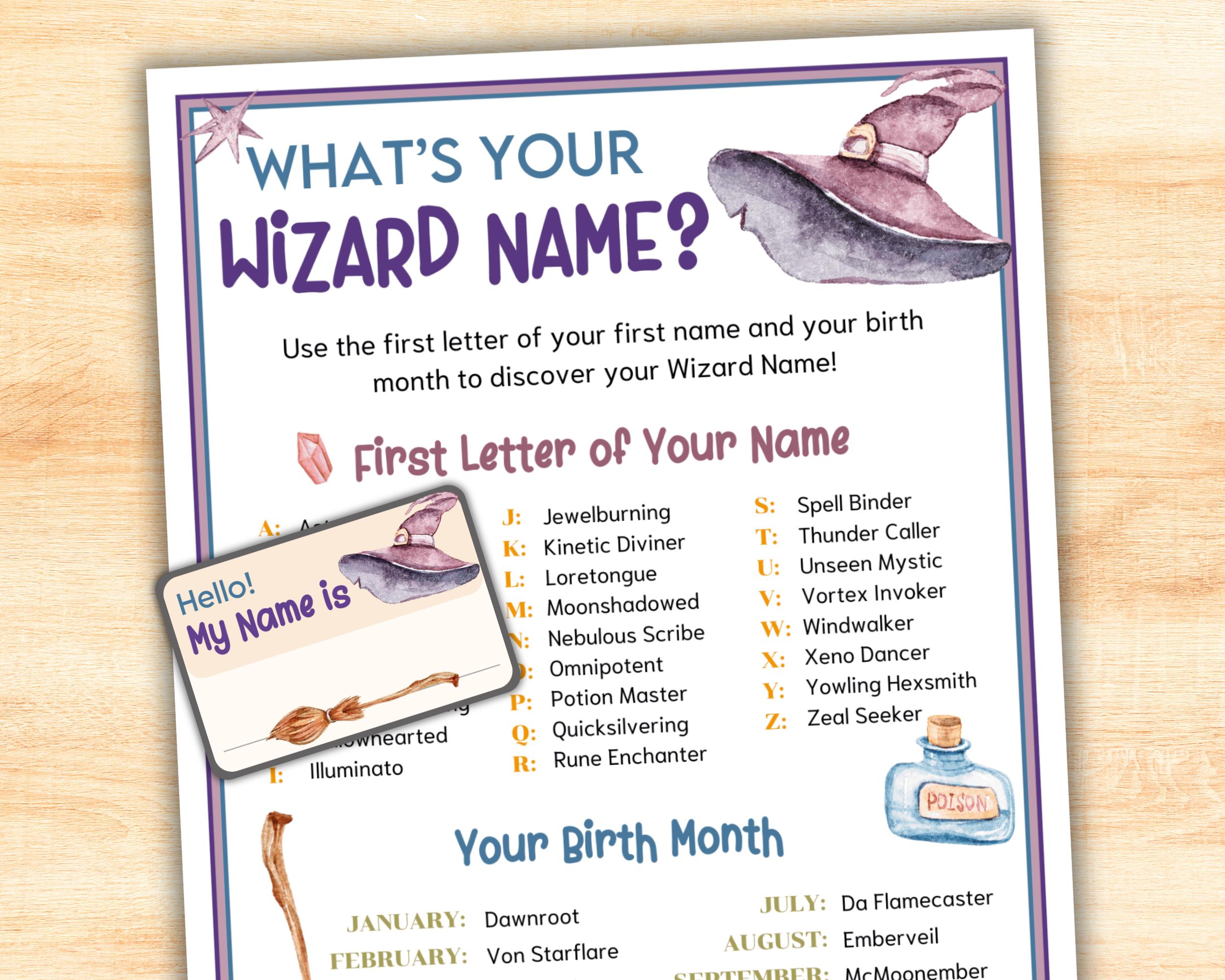 What's Your WIZARD Name Game Printable, Halloween Family Activity for ...