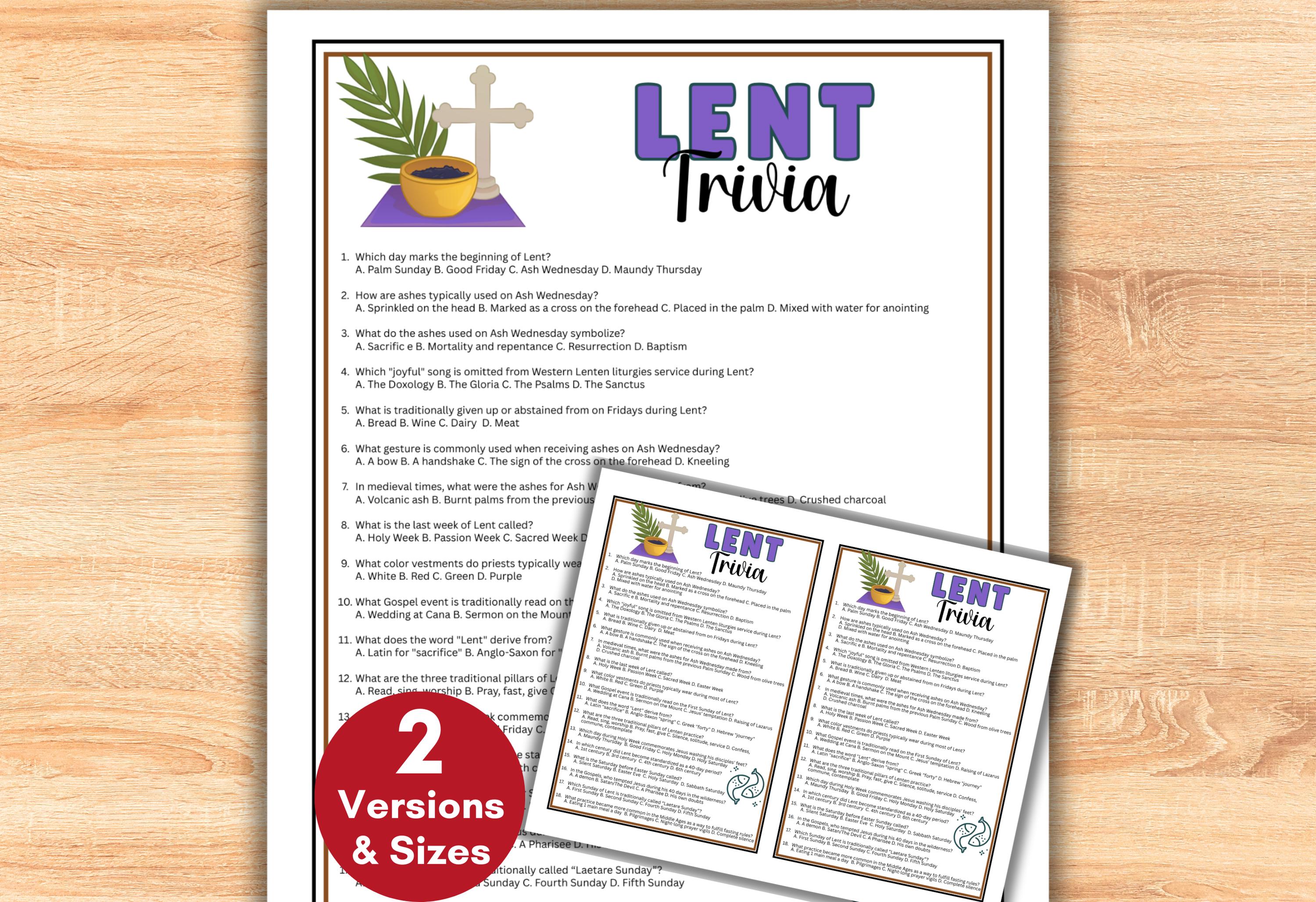 LENT Trivia Game Printable, Adult Easter Bible Quiz, Womens Ministry ...