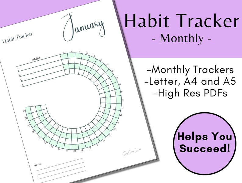 Printable Circular Habit Trackers Monthly Track Daily Habits for Self ...