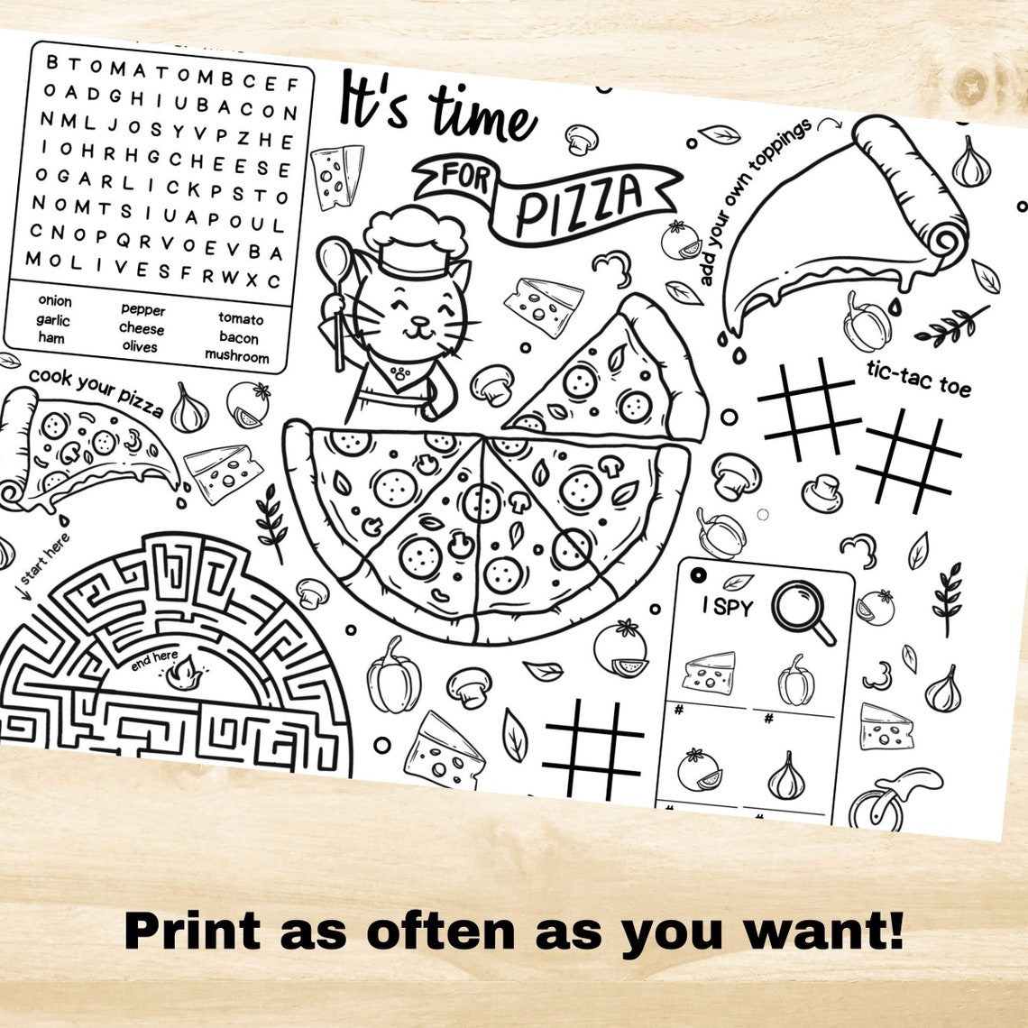 Coloring Placemats for Kids Pizza Party, Printable Restaurant Activity ...