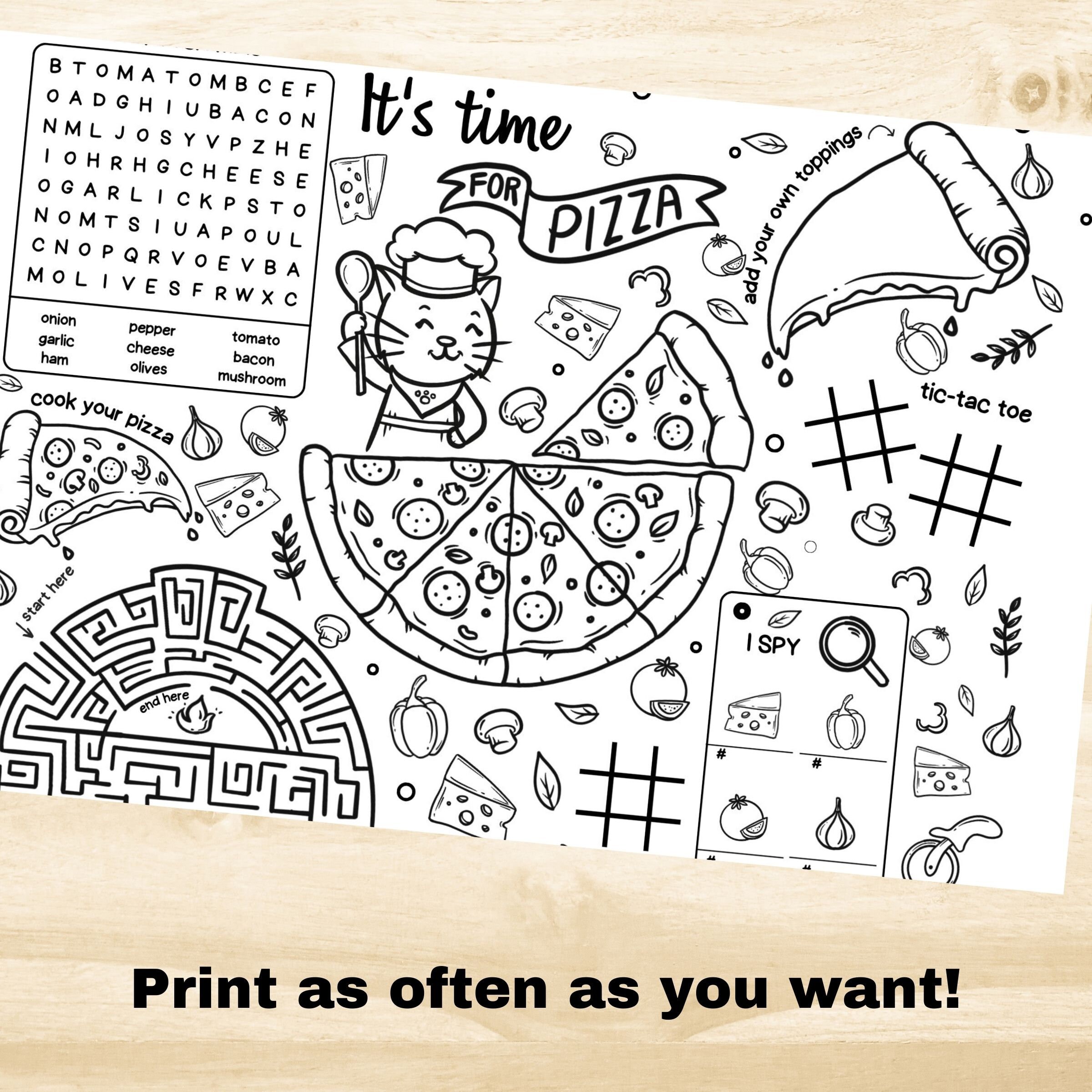 Coloring Placemats for Kids Pizza Party, Printable Restaurant Activity ...