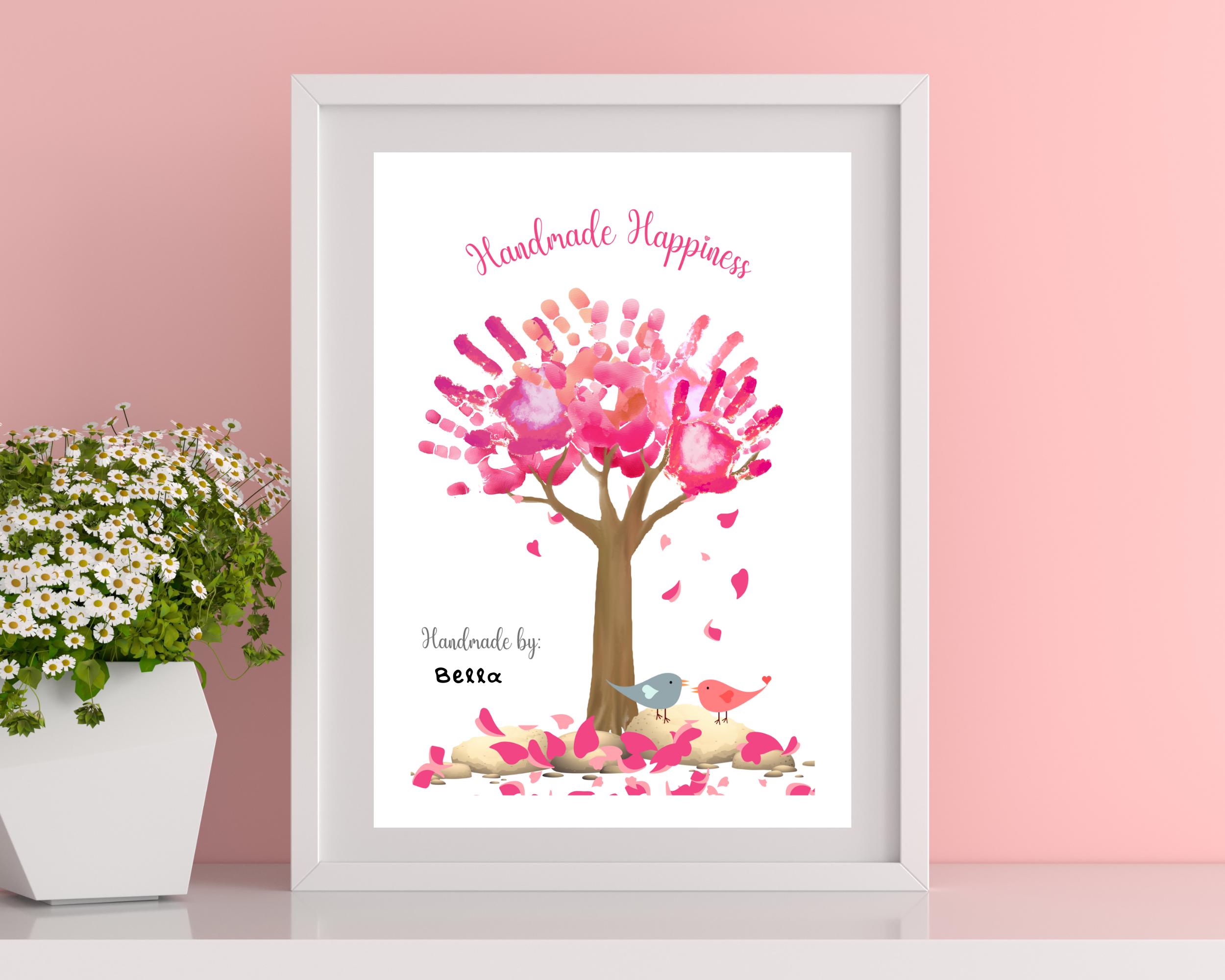 Valentine Handprint Craft for Kids, Pink Hearts Tree Art Love Keepsake ...