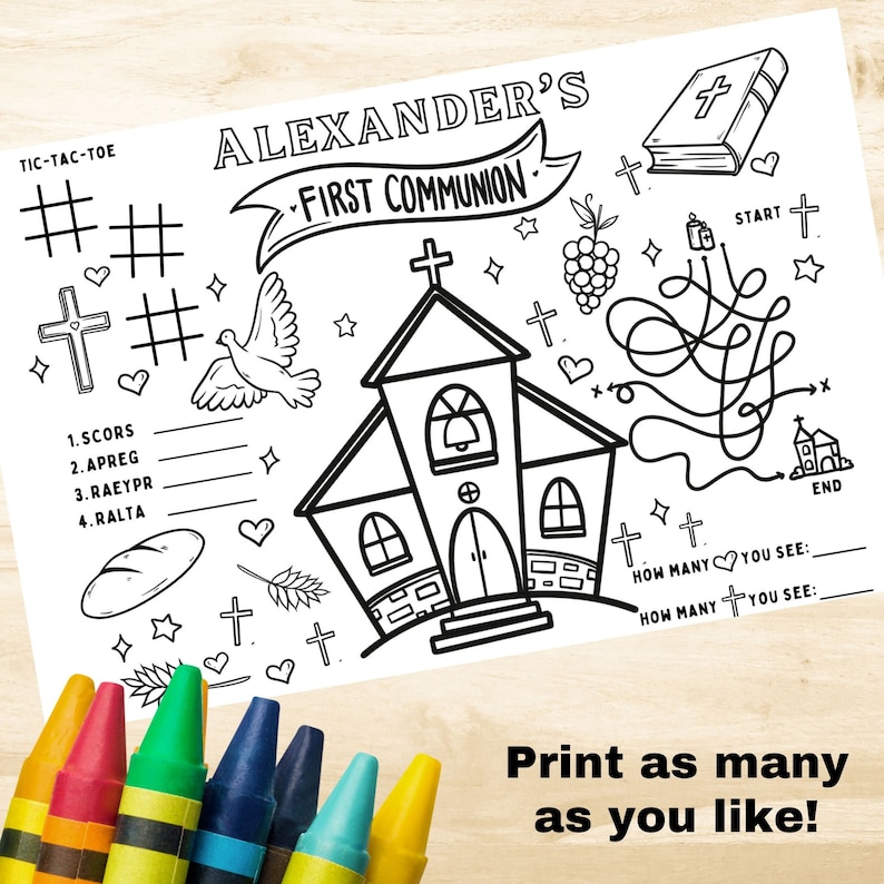 Coloring Placemat First Communion Activity Sheets, Editable Place Mat ...