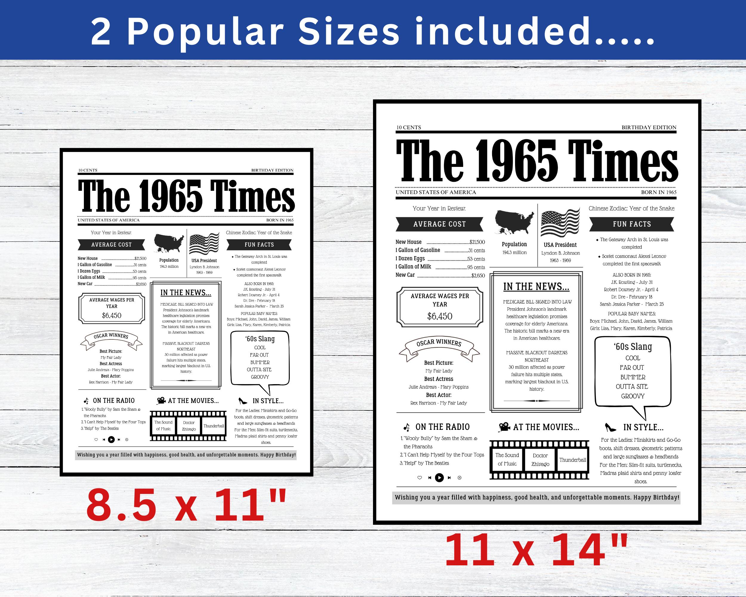 1965 Year You Were Born Facts, Birthday Newspaper Keepsake Poster ...