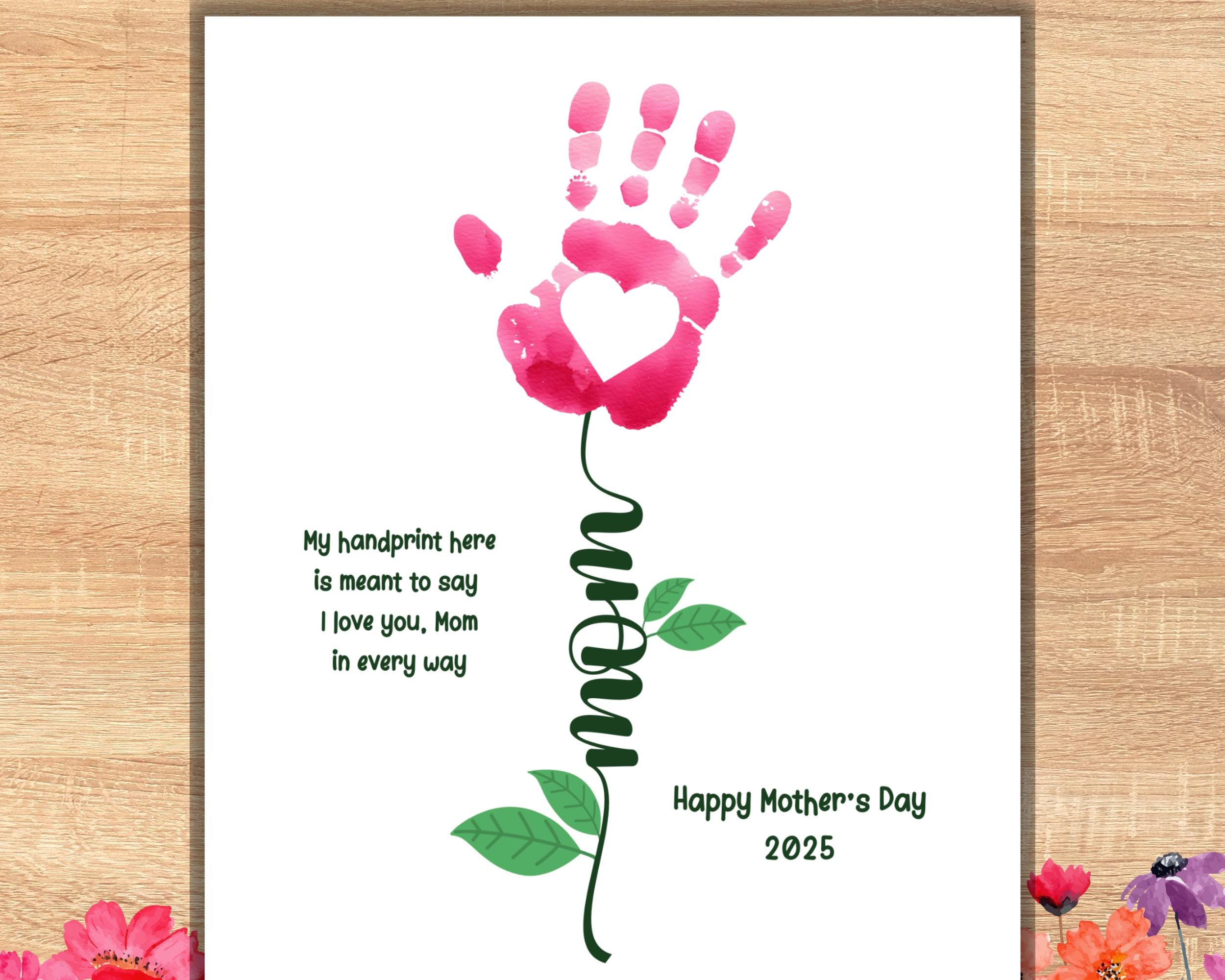 Mothers Day Handprint Flower Poem Art, 2025 Gift for Mom Kids Hand ...