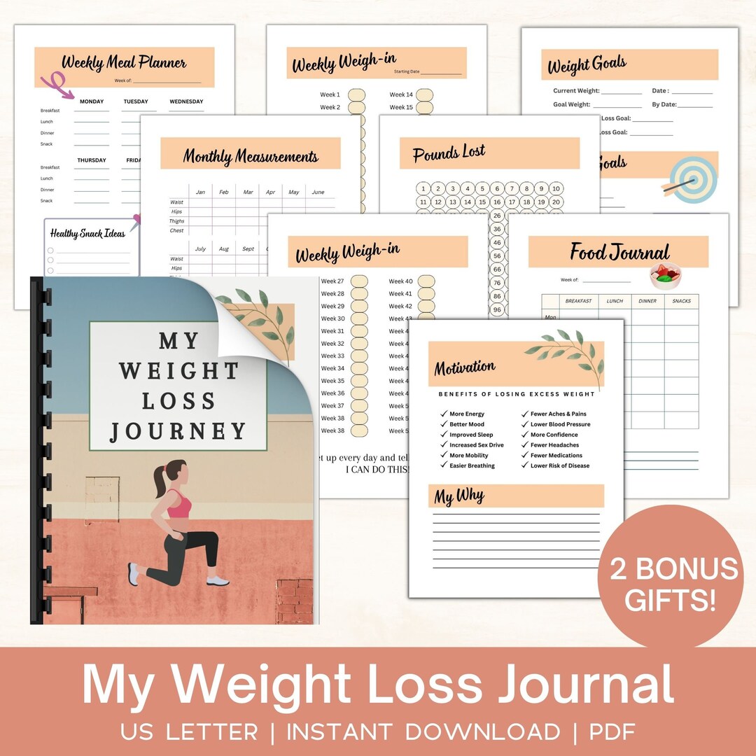Weight Loss Planner Journal Bundle, Printable Weightloss Tracker With ...