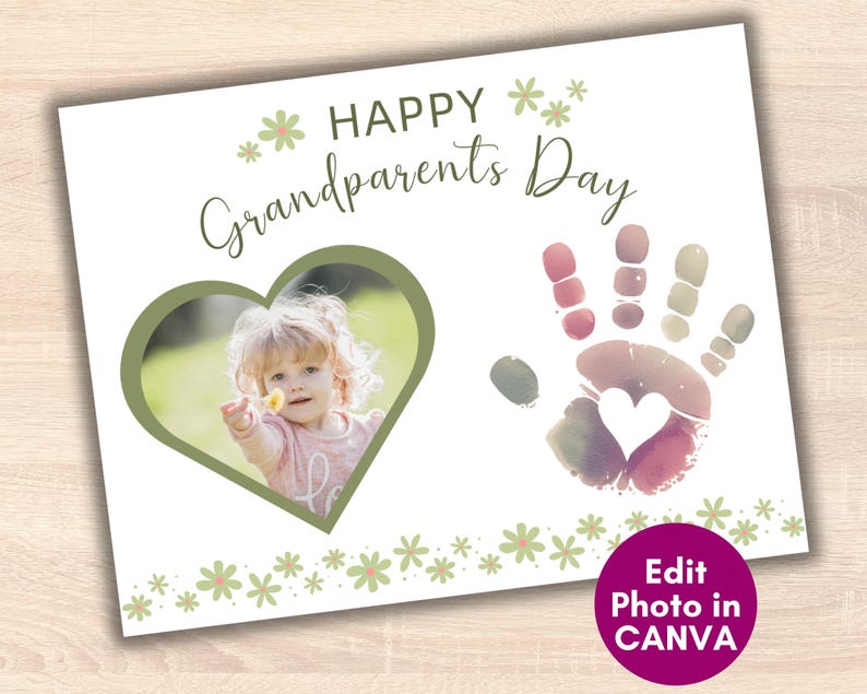 Grandparents Day Handprint Photo Keepsake, Editable Baby Hand Print ...
