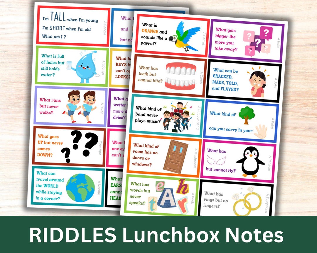 Lunchbox Notes for Kids RIDDLES, Lunch Box Note Cards for School ...
