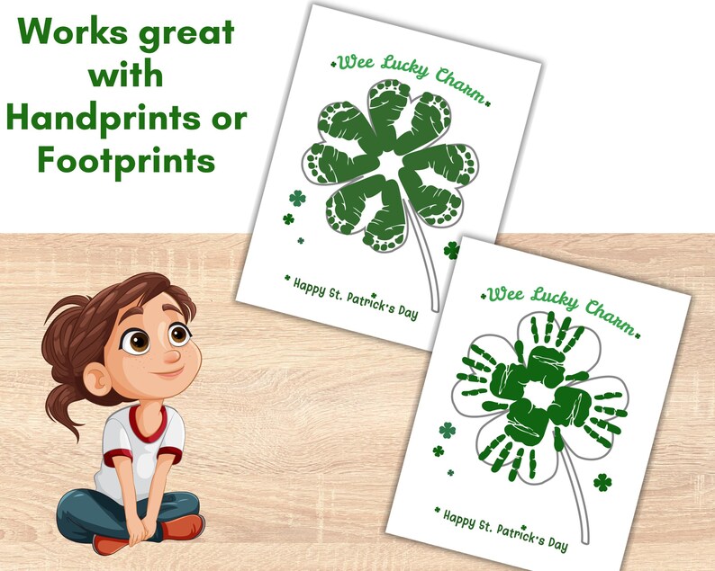 St. Patricks Day Handprint Art for Kids Keepsake, Clover Footprint Hand ...