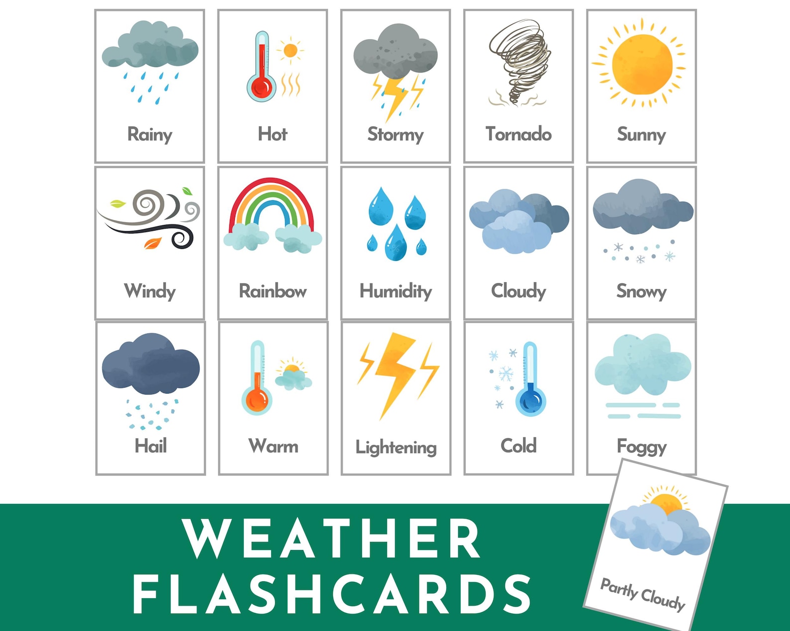 Weather Flashcards for Kids, Homeschool Education Flash Cards, 16 ...