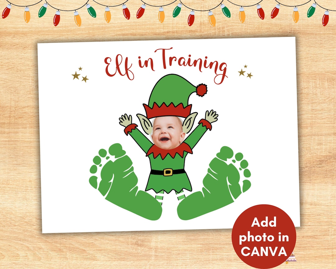 Elf Footprint Craft Photo Keepsake, Editable Baby's First Christmas ...
