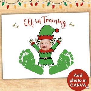 Elf Footprint Craft Photo Keepsake, Editable Baby's First Christmas ...