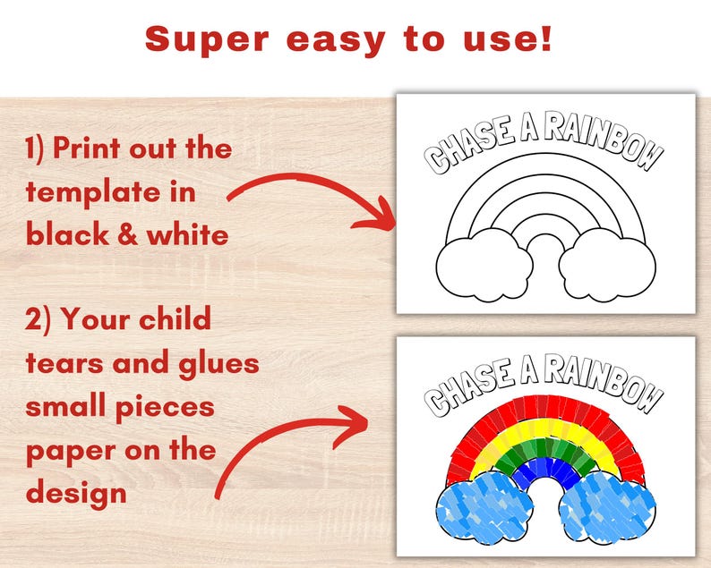 Rainbow Torn Paper Craft for Kids Template, Easy Paper Crafts Idea Tear ...