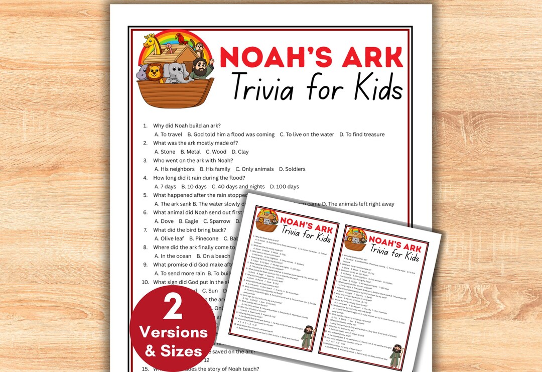 Noah's Ark Trivia Game for Kids, Bible Lesson Quiz Printable With ...