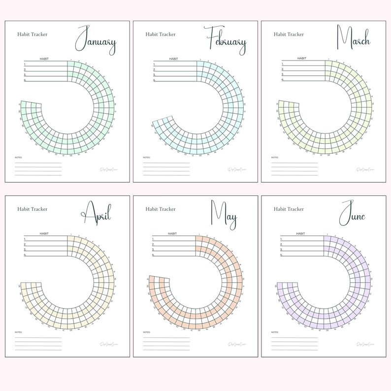 Printable Circular Habit Trackers Monthly Track Daily Habits - Etsy