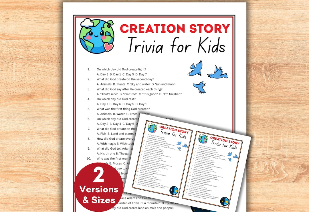 Creation Story Bible Trivia Game for Kids, Lesson Quiz Printable ...