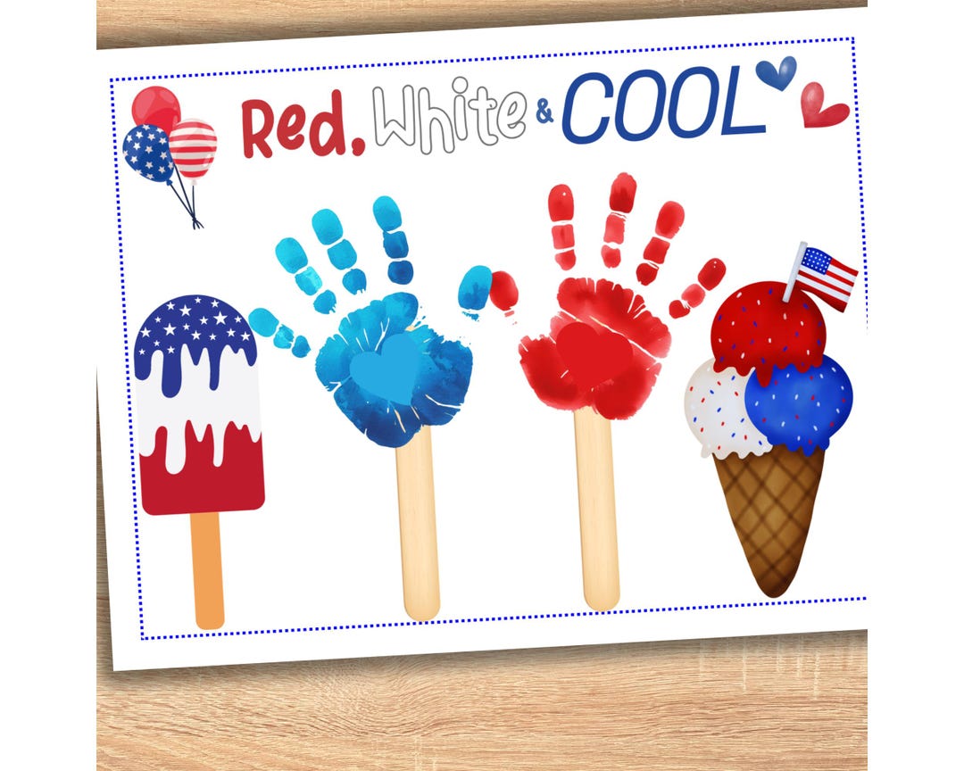 Patriotic Handprint Craft Keepsake, American 4th of July Day, Red White ...