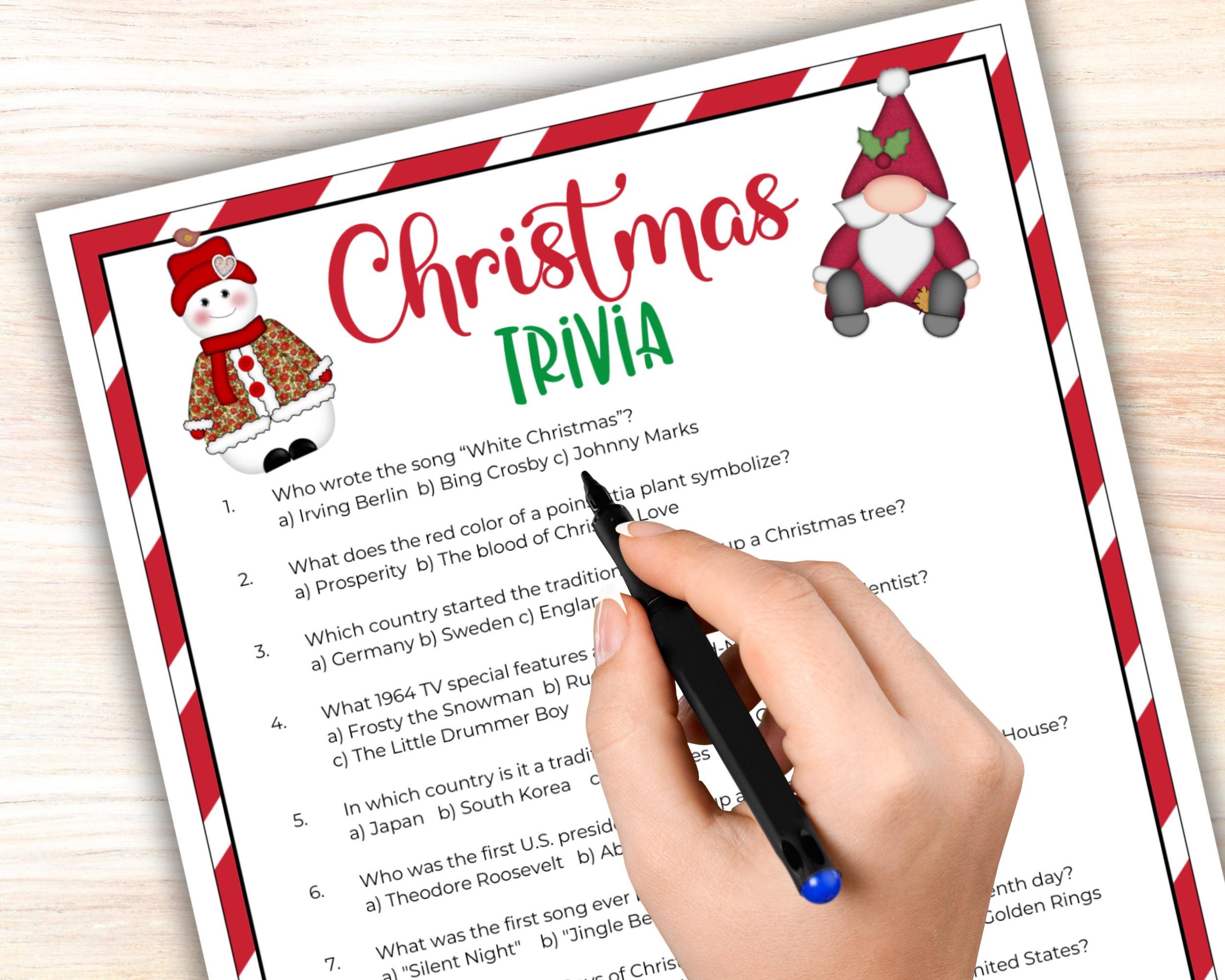 Christmas Trivia Game Printable, Fun Xmas Eve Family Holiday Activity ...