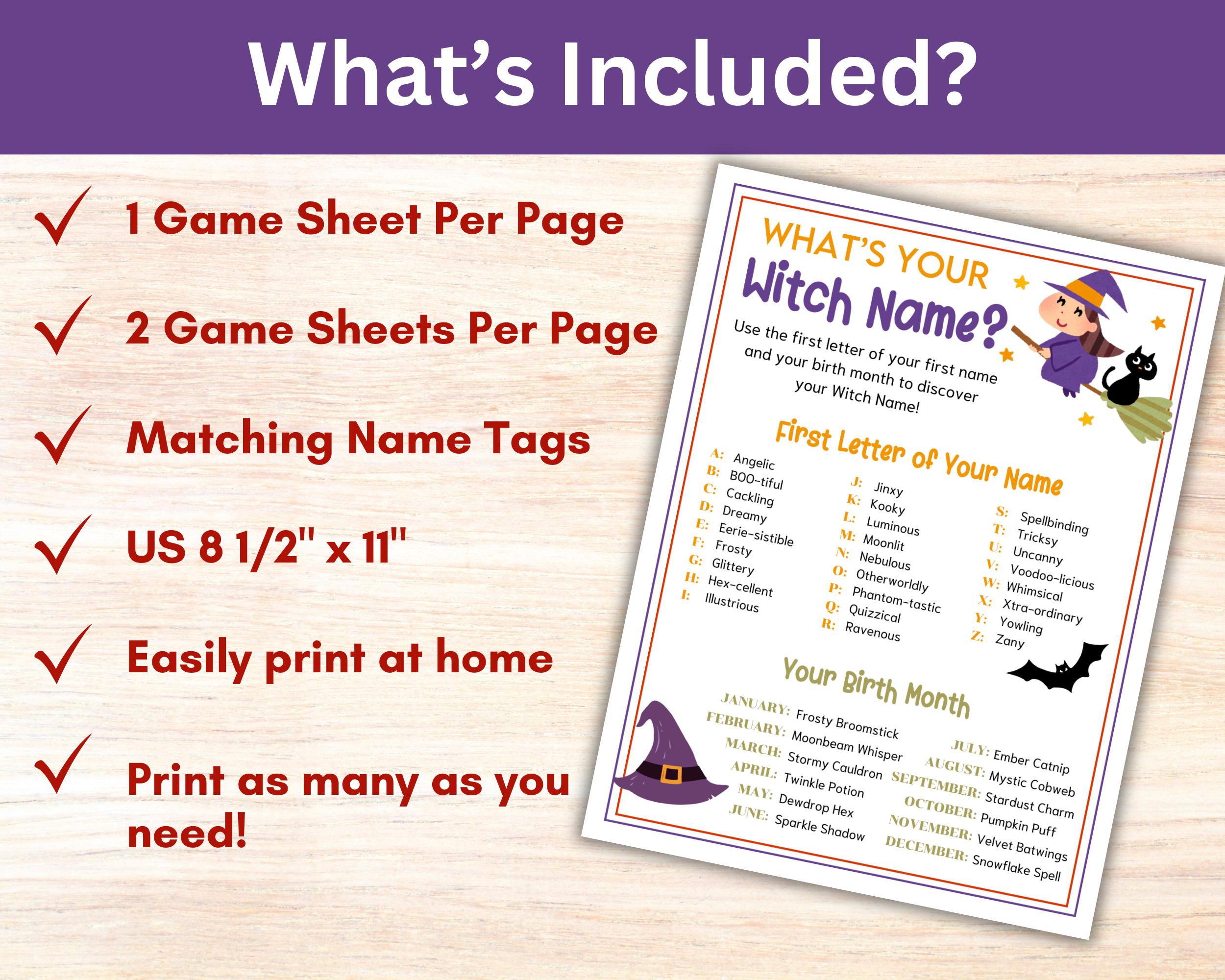 What's Your WITCH Name Game Printable, Halloween Family Activity for ...