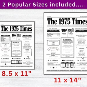Year You Were Born Facts 1975, Birthday Newspaper Keepsake Poster ...
