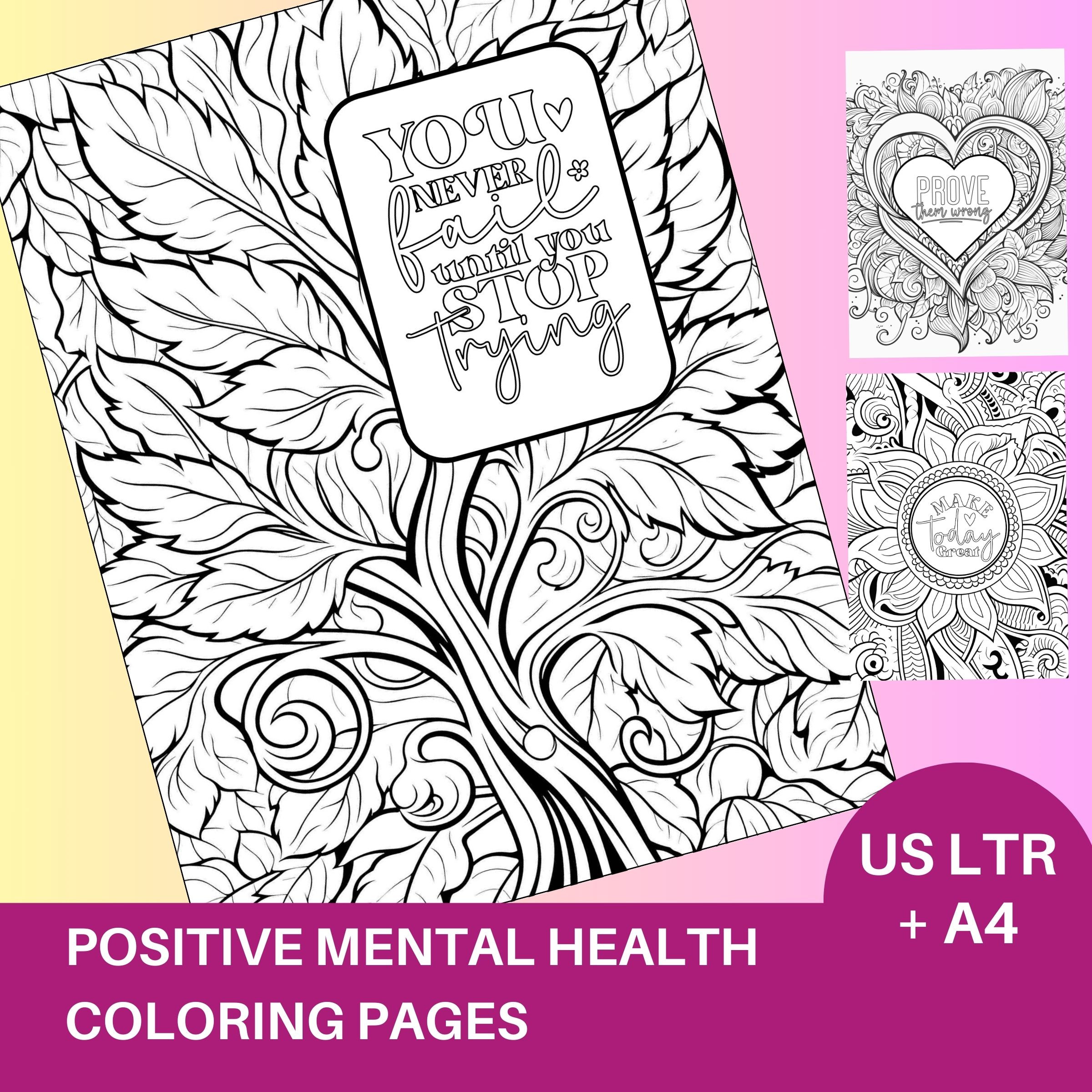 Positive Mental Health Coloring Pages Mindfulness Zen Design and Quote ...